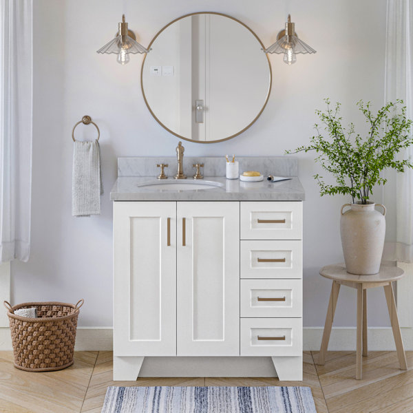 Canora Grey Sawyer 36'' Solid Wood Single Bathroom Vanity Base Only, Left Offset Base Cabinet ...